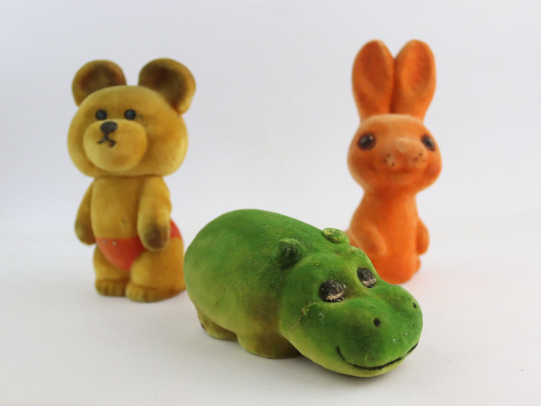 Soviet Soft Polymer Toy, Flocking Toy Bunny Hippo Bear Teddy Bear Foam ...