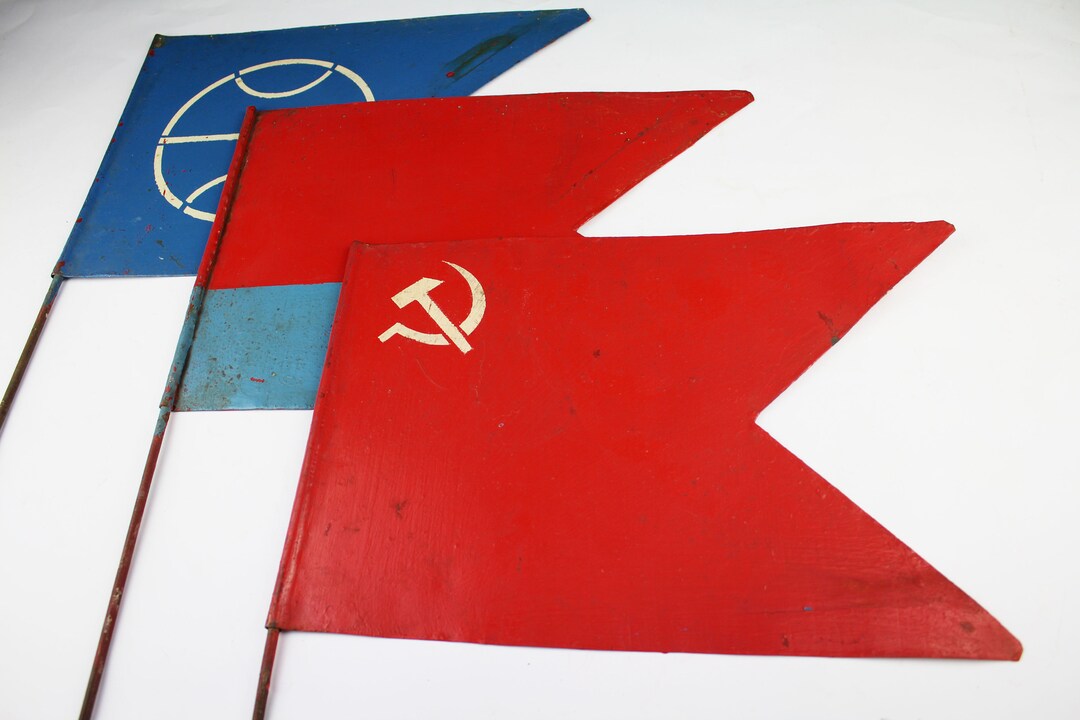 3 Vintage Metal Soviet Flags, Ussr Sickle and Hammer.lenin Banner ...