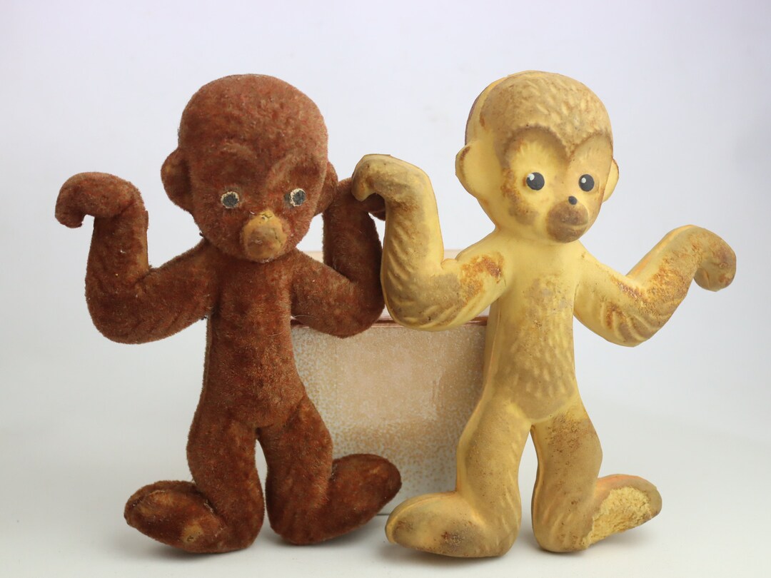 19 Cm Pair of Soviet Soft Polymer Monkeys, Flocking Toy Monkey, Foam ...