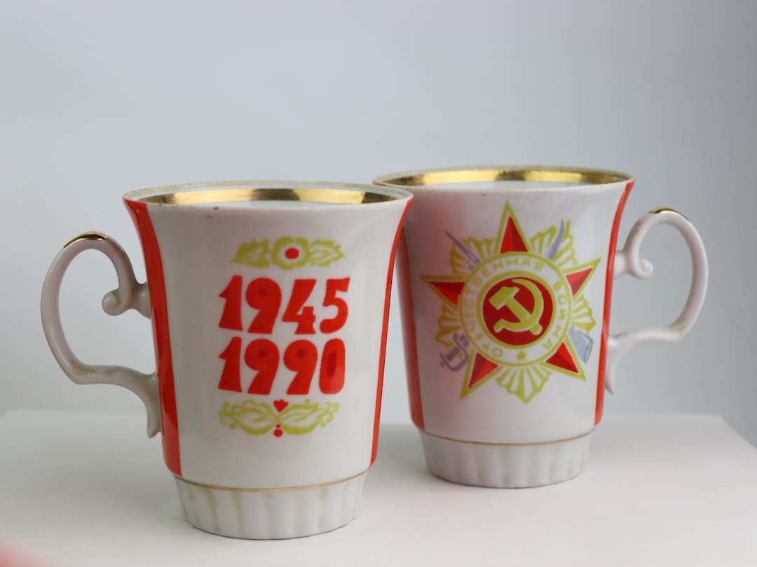 1990 Rare Pair of Soviet Tea Mugs World War II, War 1941-1945, 1939 ...