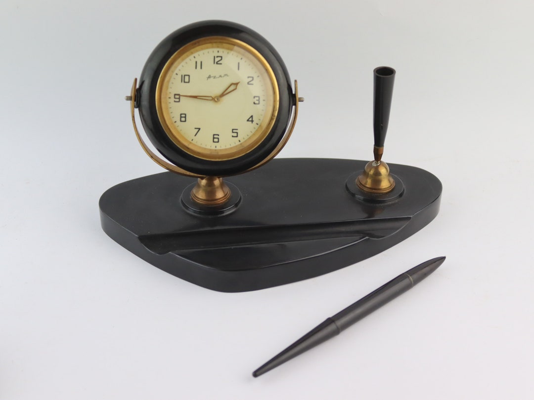 Soviet Bakelite Clock Agat. Vintage Soviet Table Clock With Writing Set ...