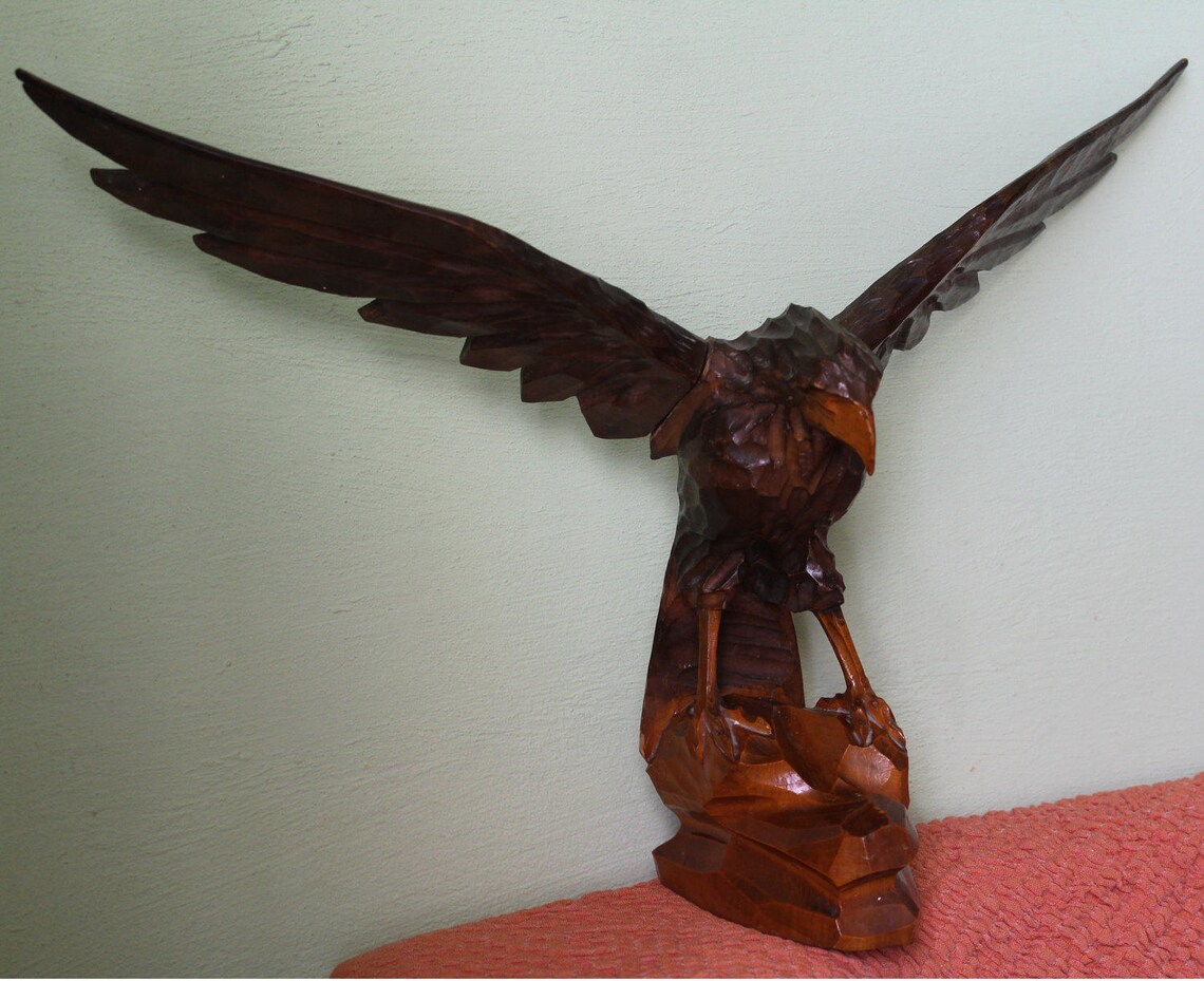 Big Soviet Hand Carved Wooden Eagle Eagle Hand Made Wood - Etsy