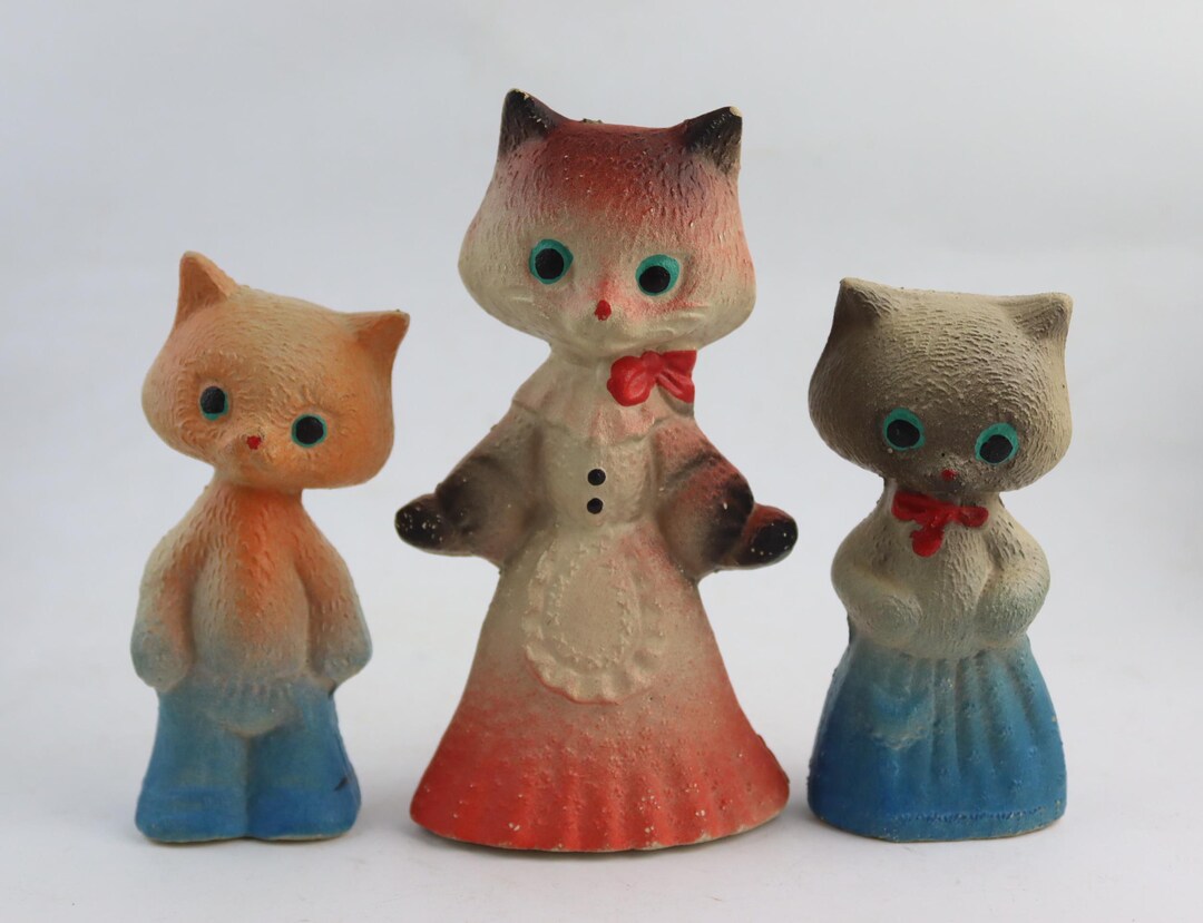 Cute Trio of Soviet Rubber Cats From the Cat House Set, Soviet Vintage Toy, Ussr Doll, Mother ...