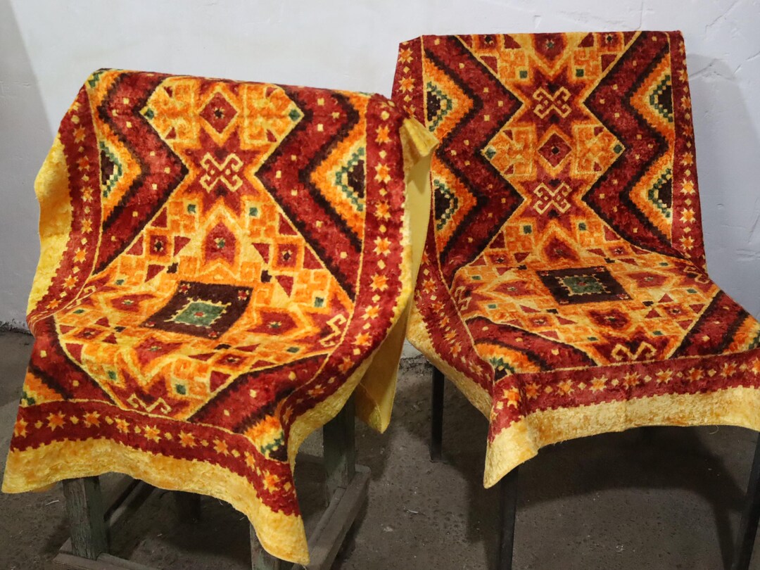 Vintage Plush 2 Blankets on Chairs, Soviet Plush Bedspread, Made in ...