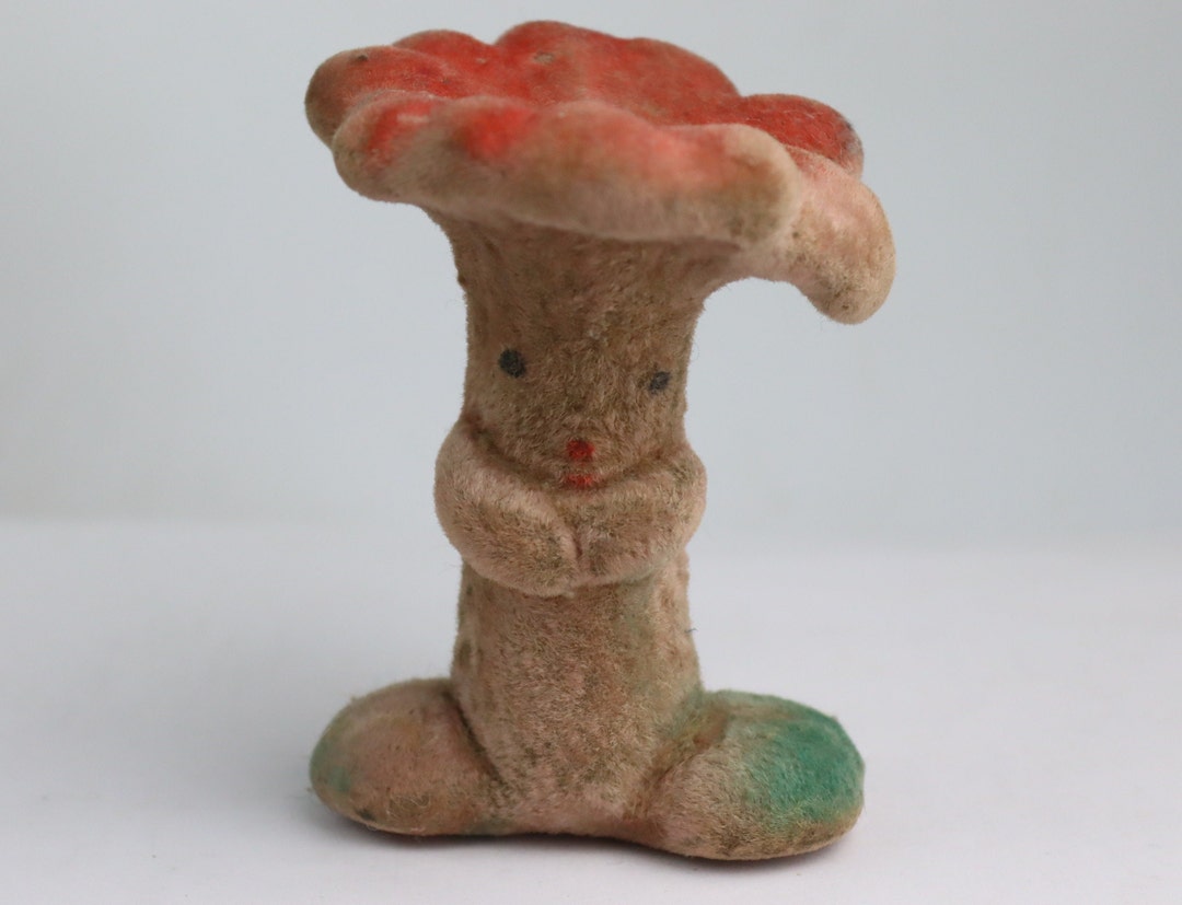 9 Cm Soviet Soft Polymer Mushroom Toy, Vintage Toy, Flocked Toy ...