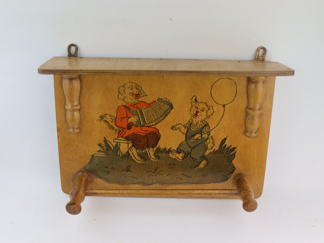 Vintage Wooden Shelf With Towel Holder, Soviet Handpainted Shelf ...