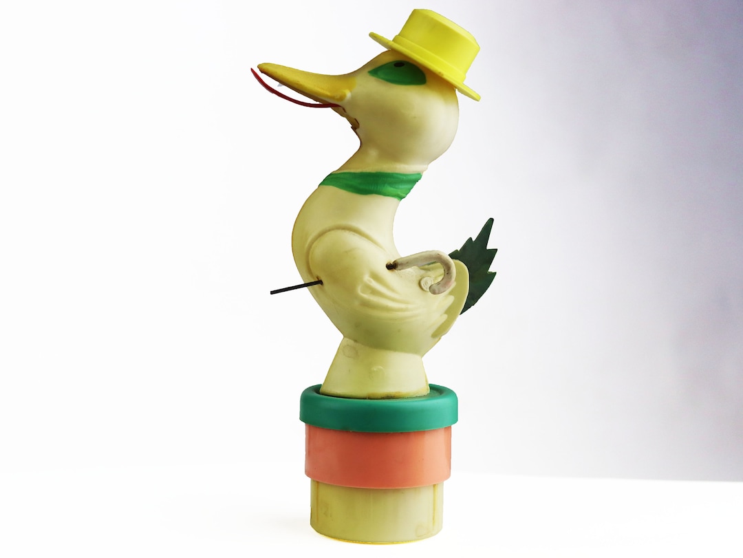 Pato chirriante vintage muy raro de 14 cm con bastón fabricado por ...