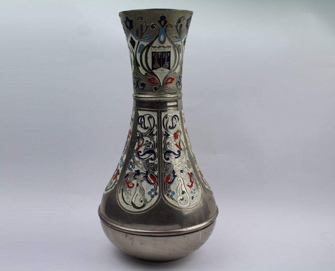 Antique Metal Vase, Vintage Vase, Rustic Vase, Cloisonne , Antique ...