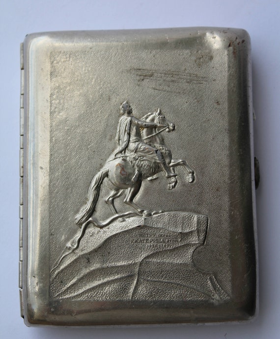 Soviet cigarette case. king Peter 1. Metal vintage ci… - Gem