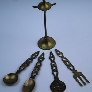 Vintage Brass Kitchen Set, Metal Set. Small Spoon, Colander, Fork ...