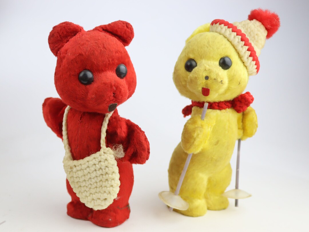 Duet of Soviet Plush Bears. Vintage Collectible Toy Baby Bear. Wooden ...