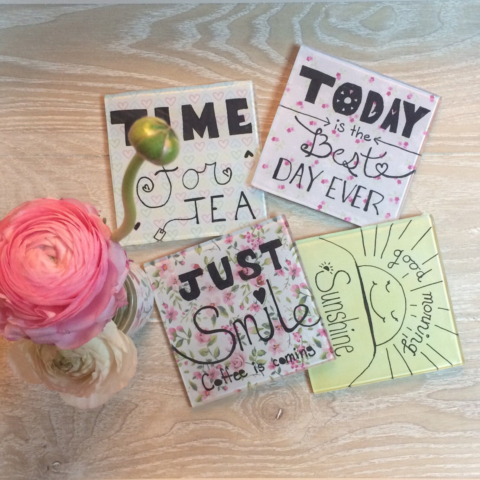 Glass Coasters With Positive Messages, Set of 4, Glazen Onderzetters ...