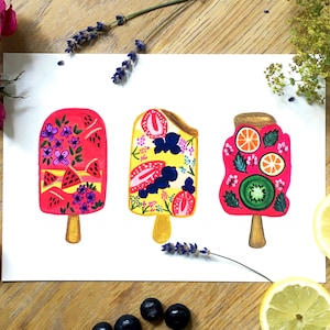 Summer Popsicles, Floral Fruity Popsicles, Art Print A5/A4 - Etsy