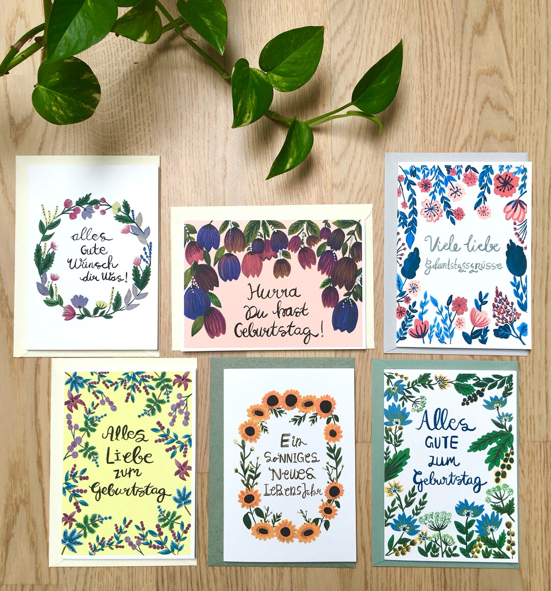 Birthday Cards Set,happy Birthday Cards Set, Floral Theme Cards Set ...