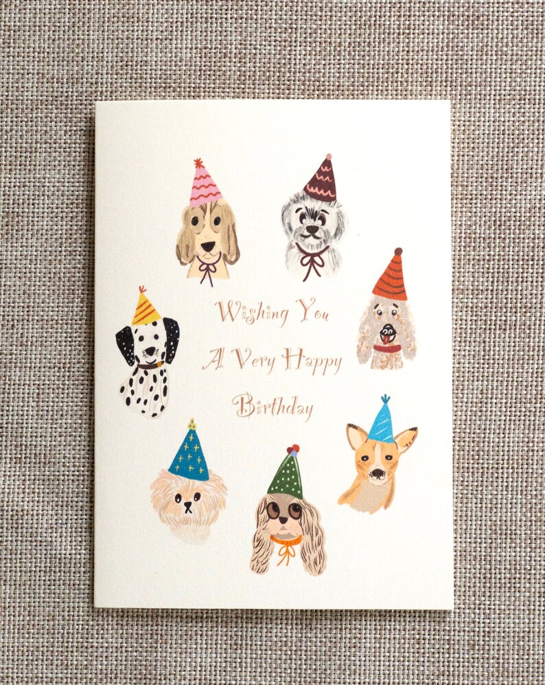 Dog Birthday Card, Cute Dogs Illustration, Birthday Wishes Card ...