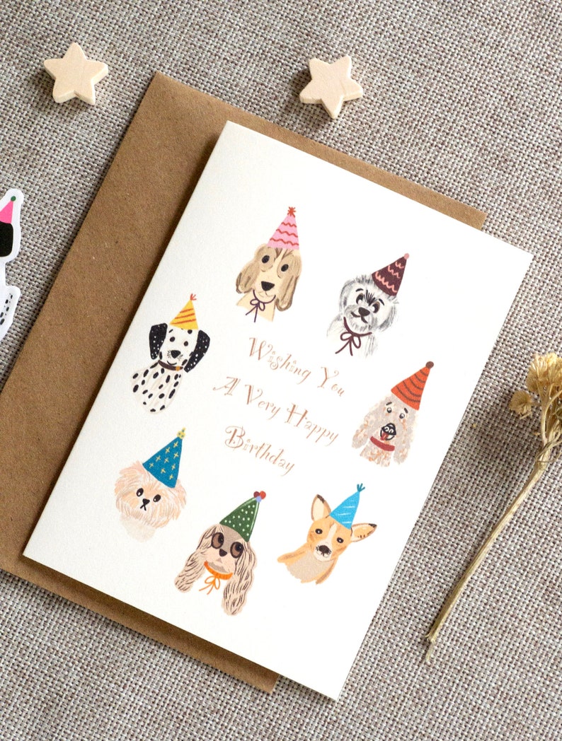 Dog Birthday Card, Cute Dogs Illustration, Birthday Wishes Card ...