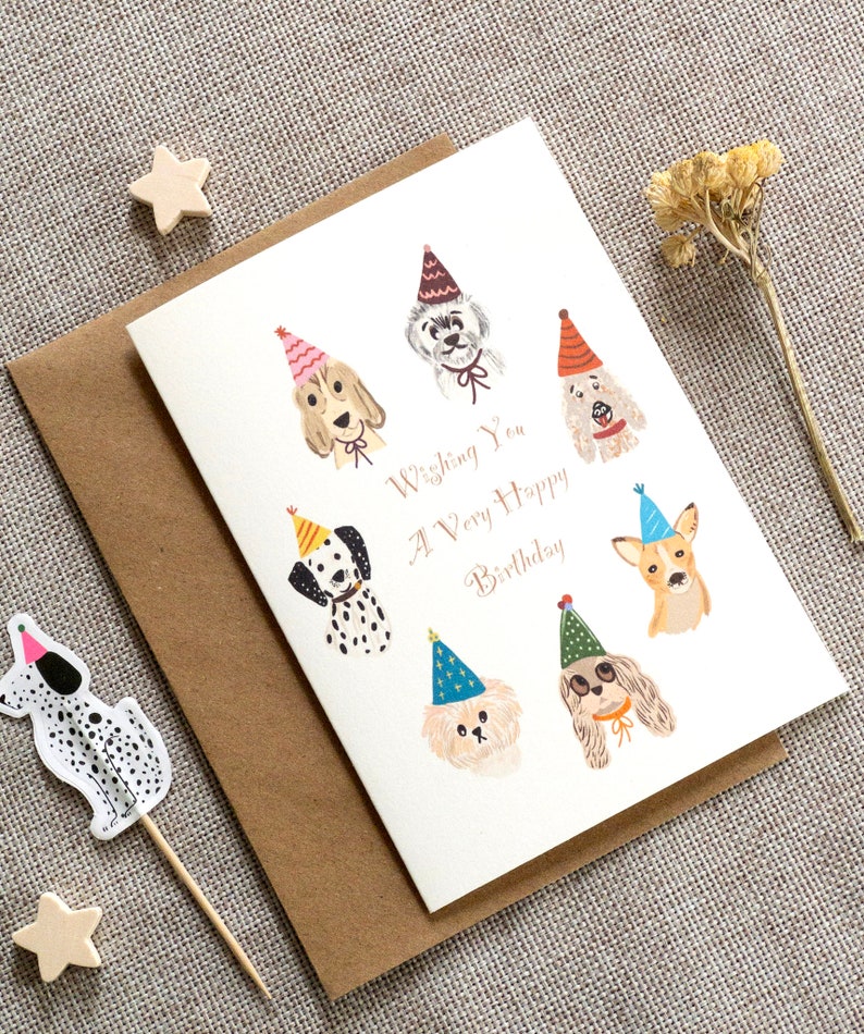 Dog Birthday Card, Cute Dogs Illustration, Birthday Wishes Card ...