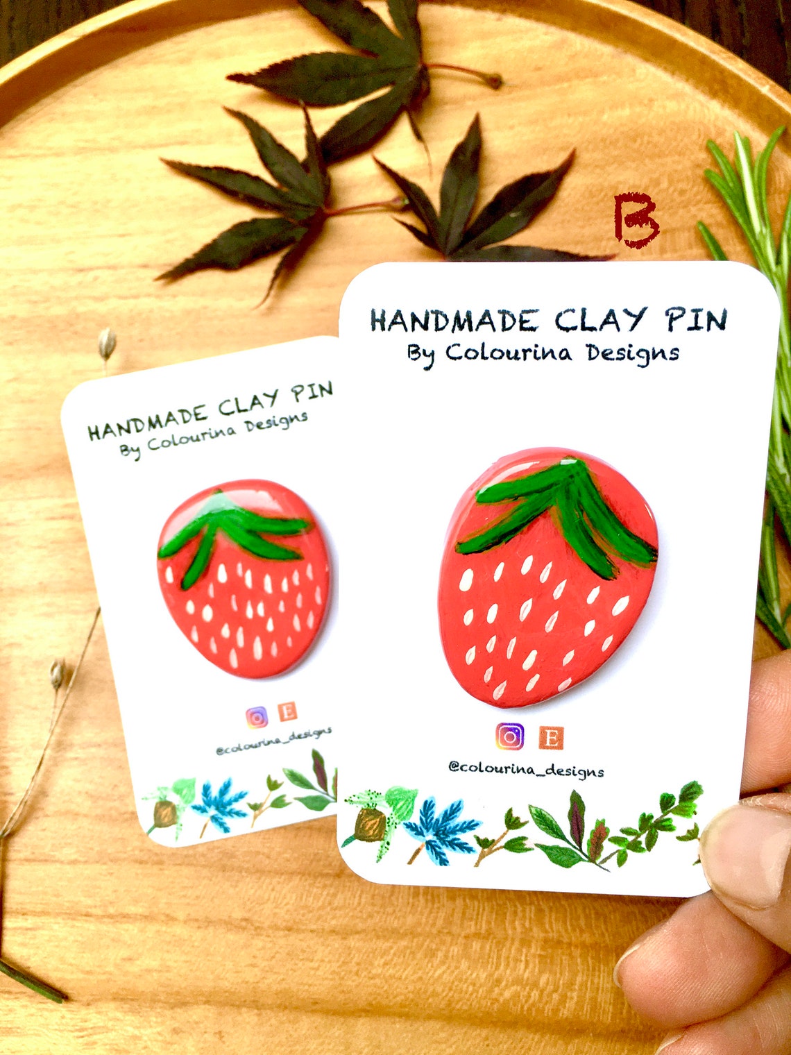 Handmade Clay Pins, Air Dry Clay Pins, Strawberry Clay Pins, Gift Ideas ...