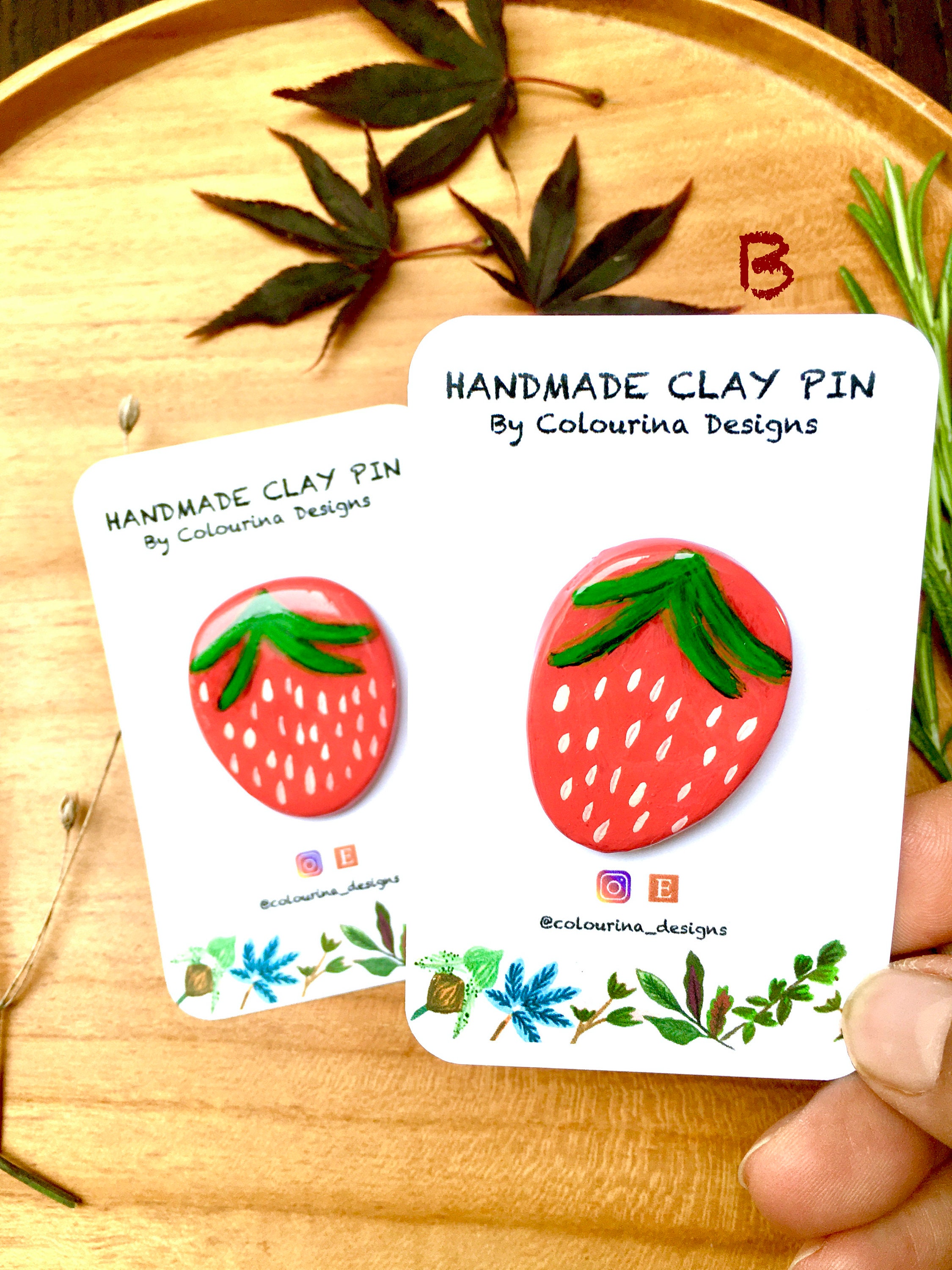 Handmade Clay Pins, Air Dry Clay Pins, Strawberry Clay Pins, Gift Ideas ...