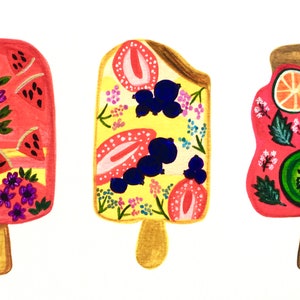 Summer Popsicles, Floral Fruity Popsicles, Art Print A5/A4 - Etsy