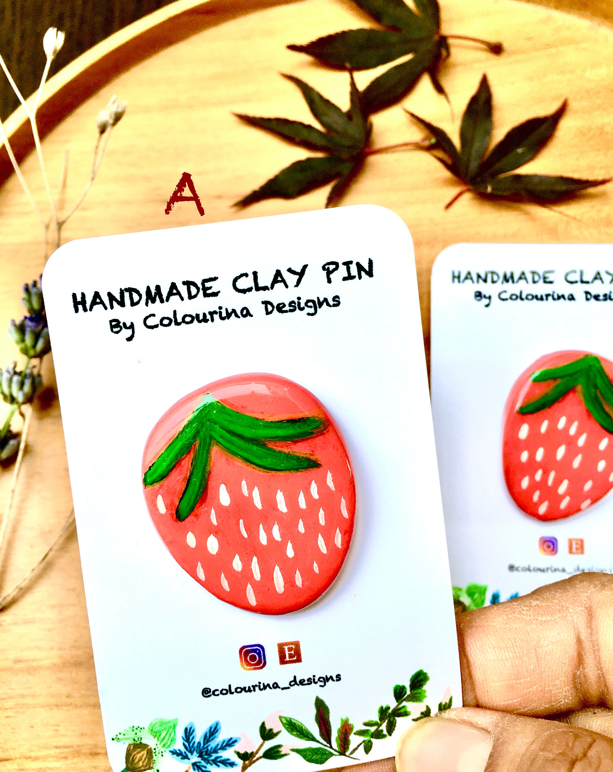 Handmade Clay Pins, Air Dry Clay Pins, Strawberry Clay Pins, Gift Ideas ...
