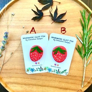 Handmade Clay Pins, Air Dry Clay Pins, Strawberry Clay Pins, Gift Ideas ...