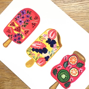 Summer Popsicles, Floral Fruity Popsicles, Art Print A5/A4 - Etsy