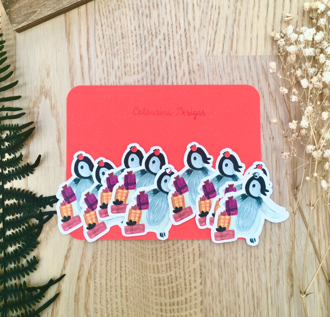 Penguin Christmas Gift Tags, Hand-drawn Gouache Illustration, Set of 10 ...