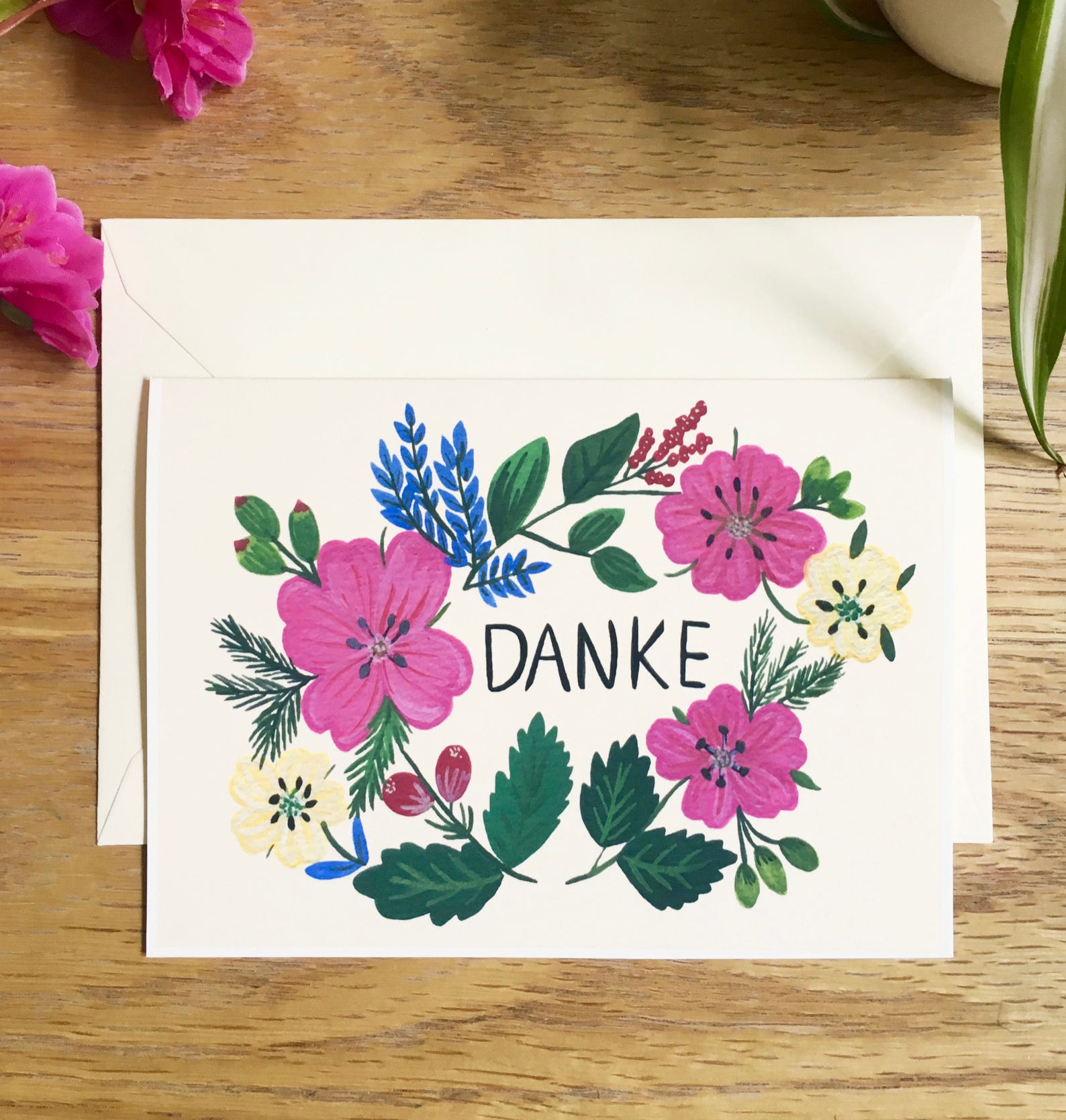 Thank You Card German, Greeting Card, Grusskarte, Dankeskarte, Floral ...