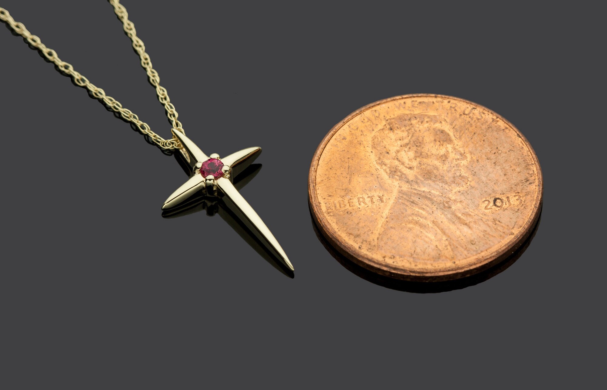 Ruby Cross Necklace Religious Cross Necklace Solid 14K Gold - Etsy