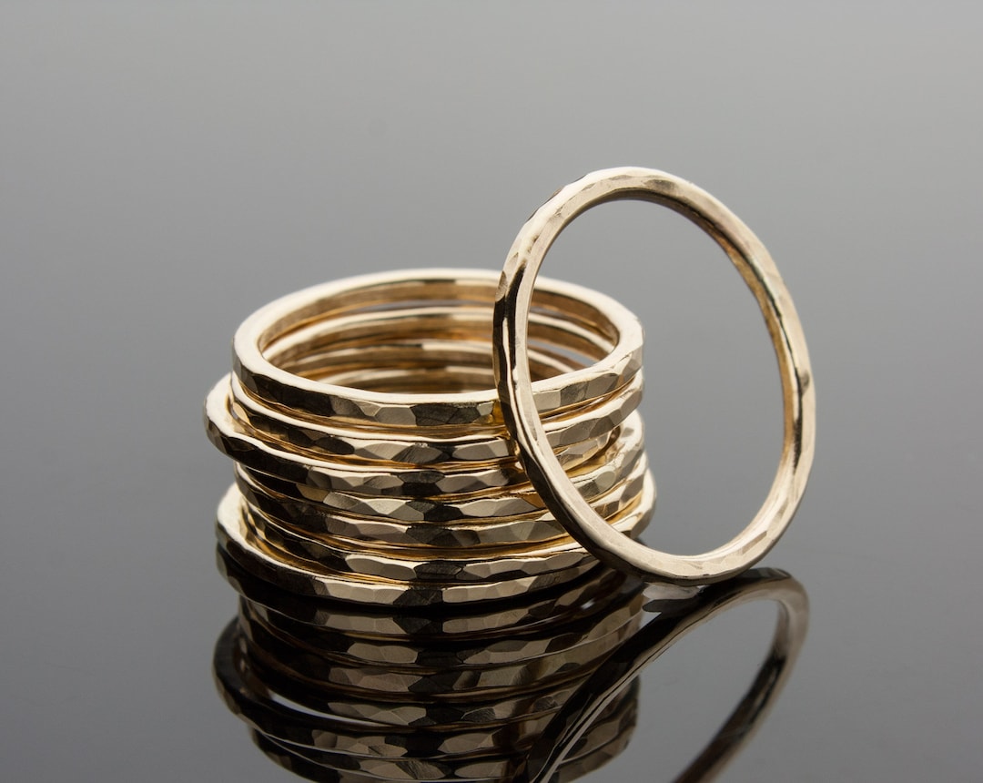 14K Gold Filled Stacking Ring, Single Stackable Ring, Hammered Stacking ...