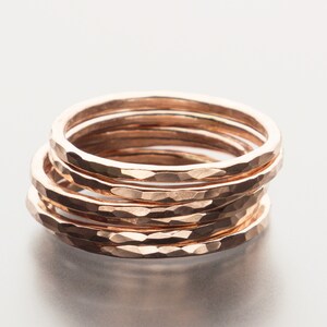 14K Rose Gold Filled Stacking Ring, Single Stackable Ring, Hammered ...