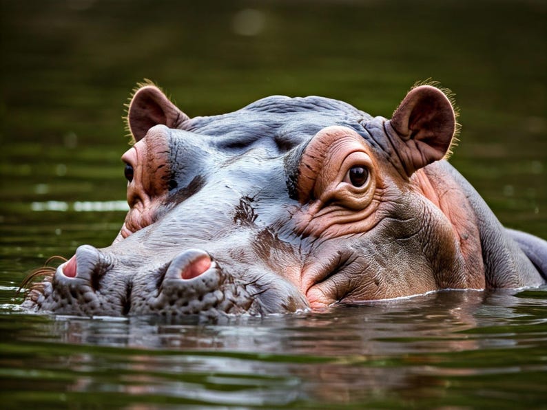 Hippo in Water Stunning Wildlife Photography Digital Download Nature ...