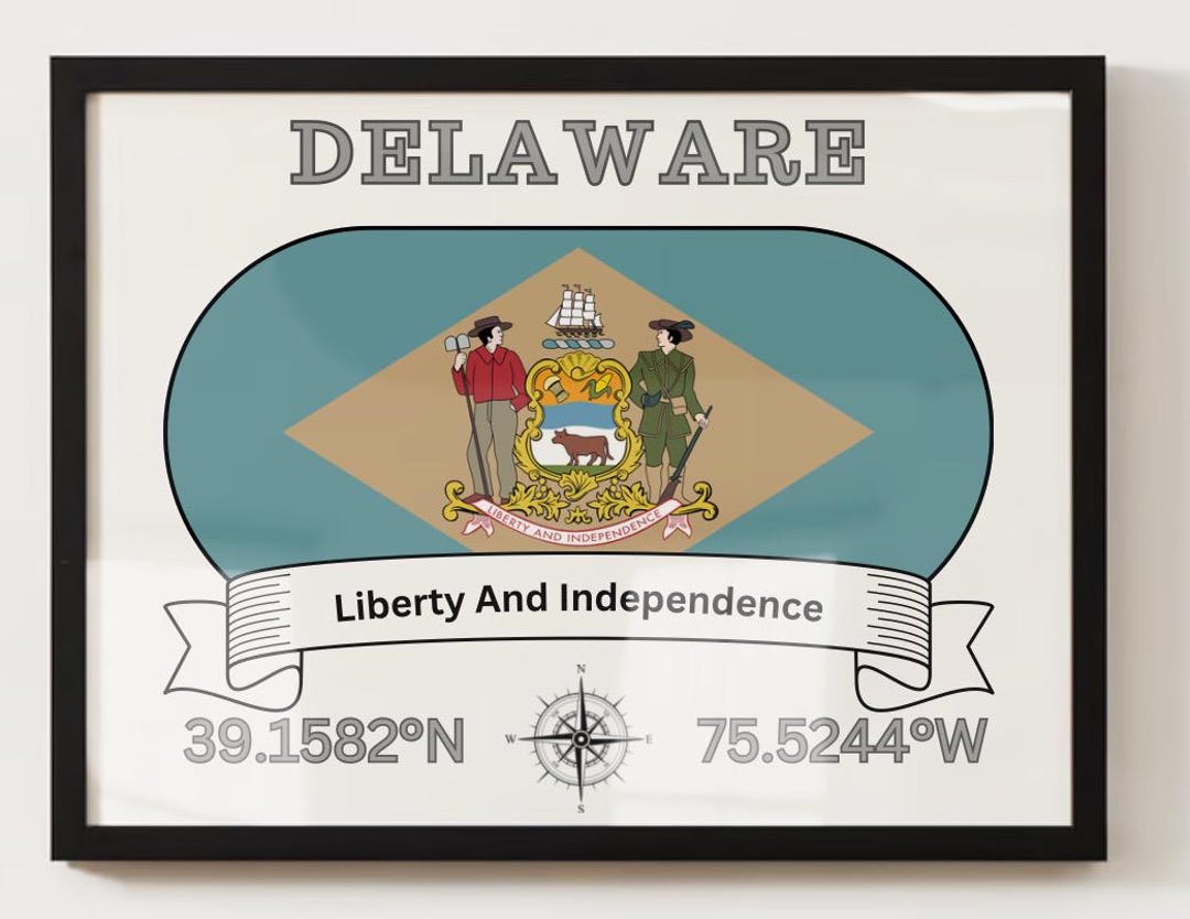 Delaware Flag Poster With Motto - Digital Download Wall Art - Etsy