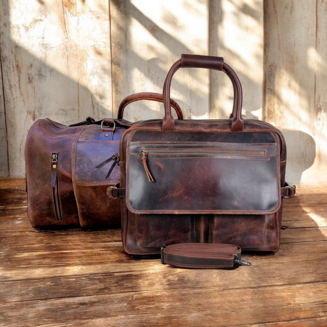 Denali Buffalo Leather Weekender and Messenger Bag Set - Etsy