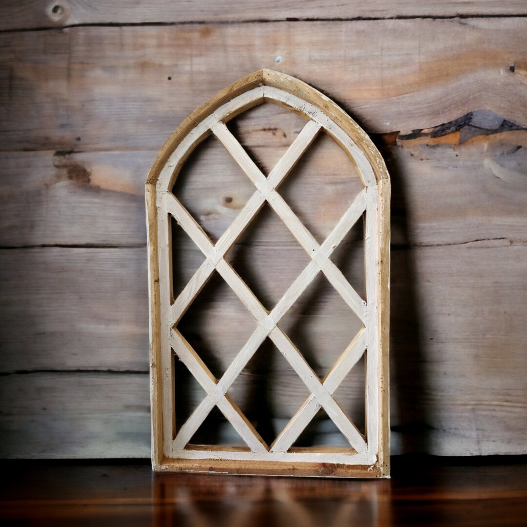 Farmhouse Wooden Wall Window Arch Wood Window - Lattice Gardens Antique ...