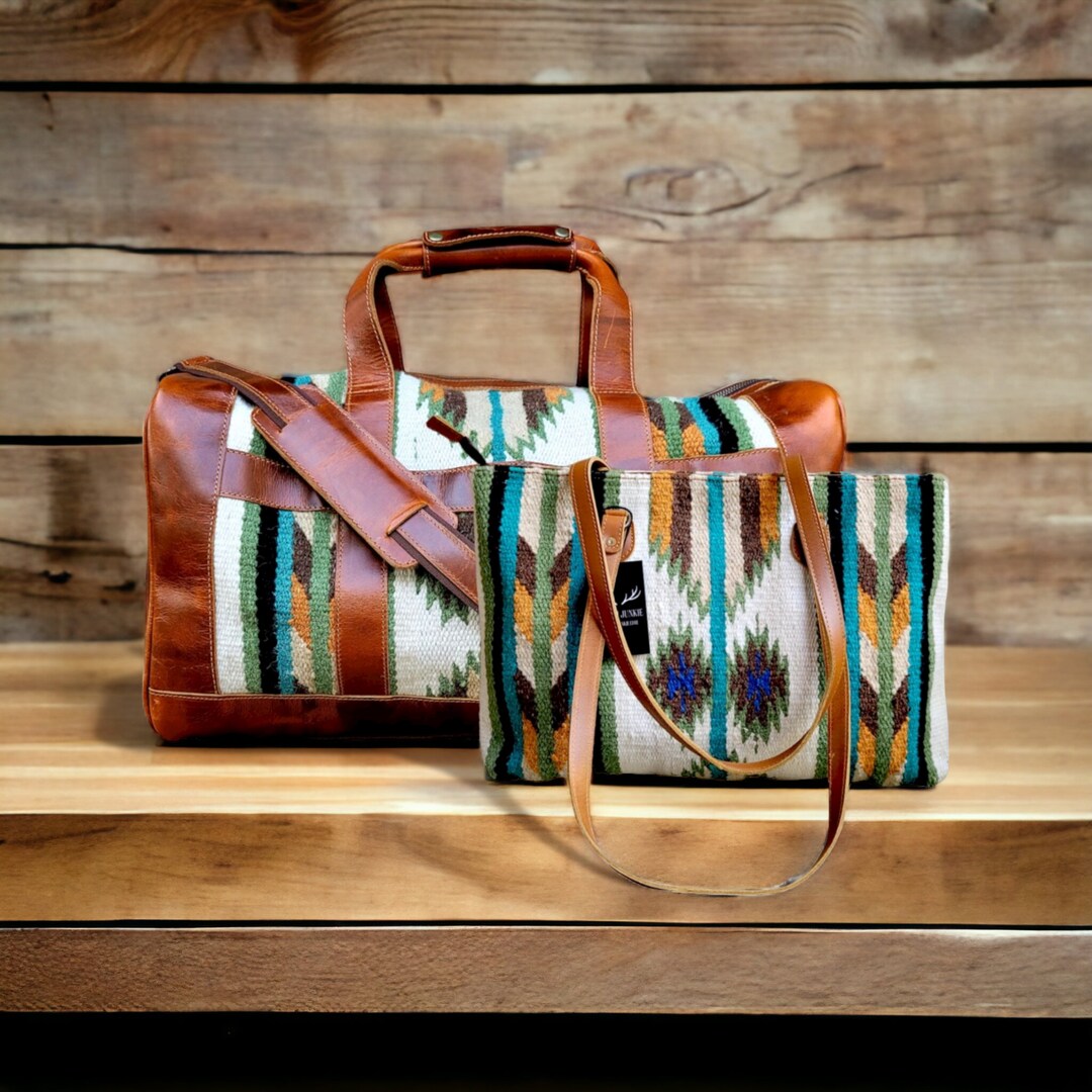 Bundle Deal Aspen Southwestern Leather Aztec Weekender Duffel Bag Large ...