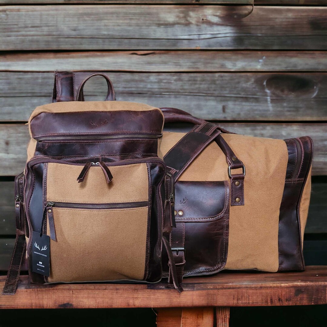Bundle Deal Canvas/leather Drifter Weekender Duffel Bag Tan + Drifter ...