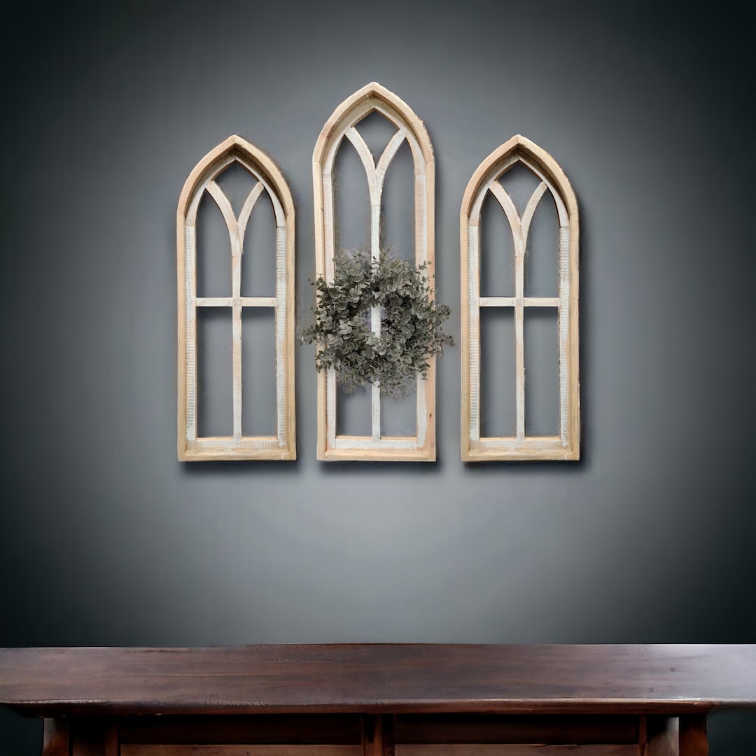 Ivory Point Cathedral Wood Window Collection - Set of 2 Medium Ivory ...