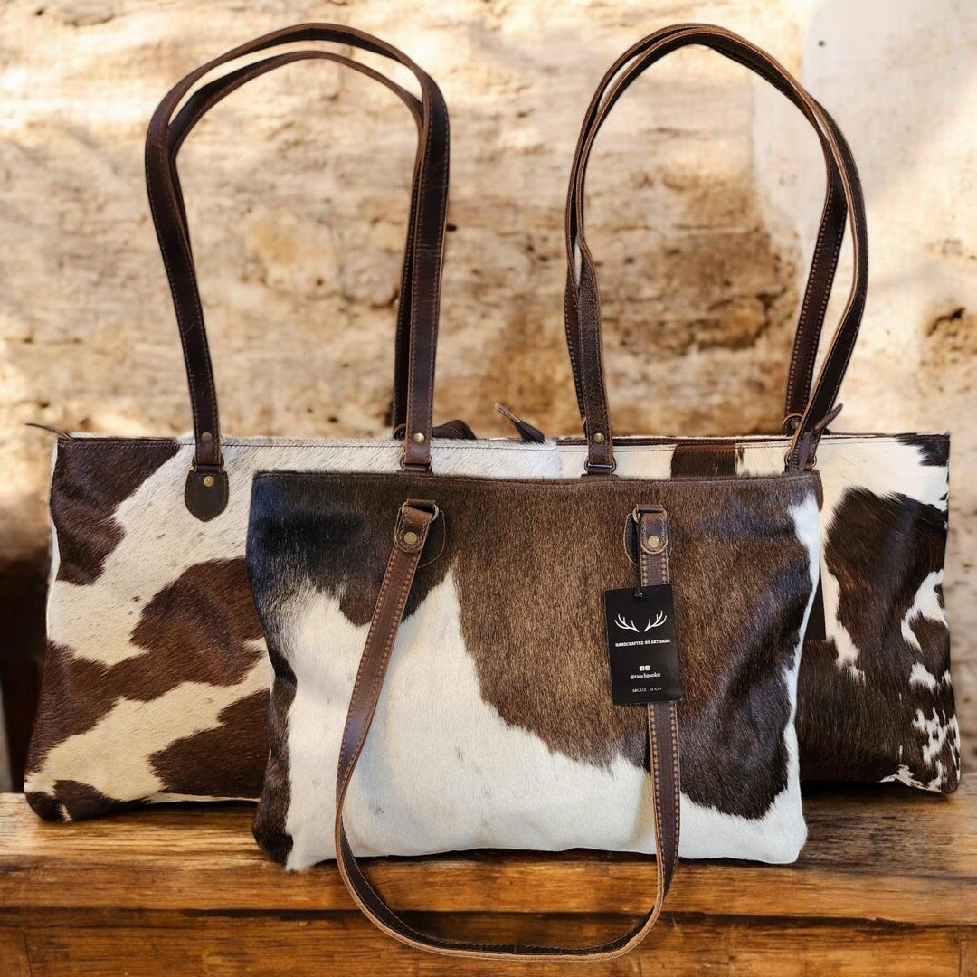 Genuine Cowhide Large Tote Highlands Cowhide Tote Bag Vintage Dark ...