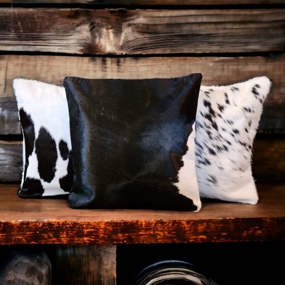 18x18 Genuine Cowhide Pillow Covers Black/white Double Sided Highlands ...