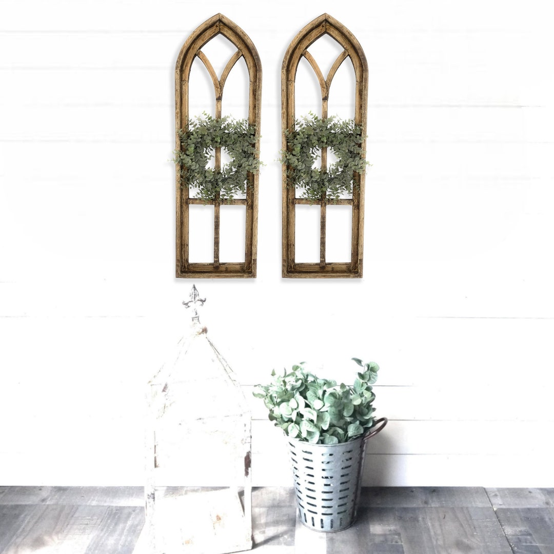 36 X 12 Farmhouse Rustic Wooden Wall Window Arches Rustic Brown ...