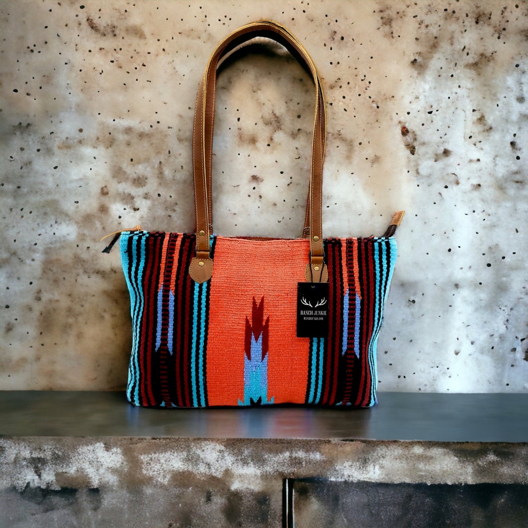 Southwestern Large Handwoven Wool Boho Tote Sedona Saddle Blanket Bag ...