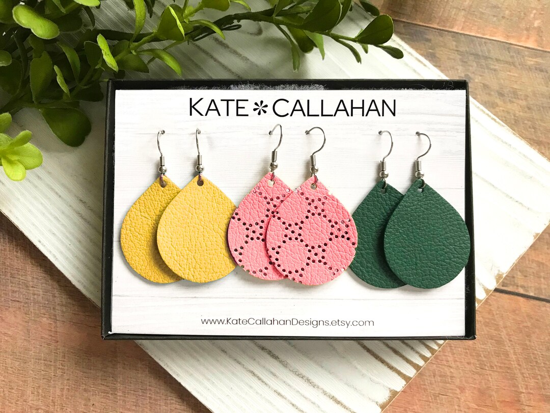 Premium Genuine Leather Petite Drop Earring Set, Small Leather Earrings ...