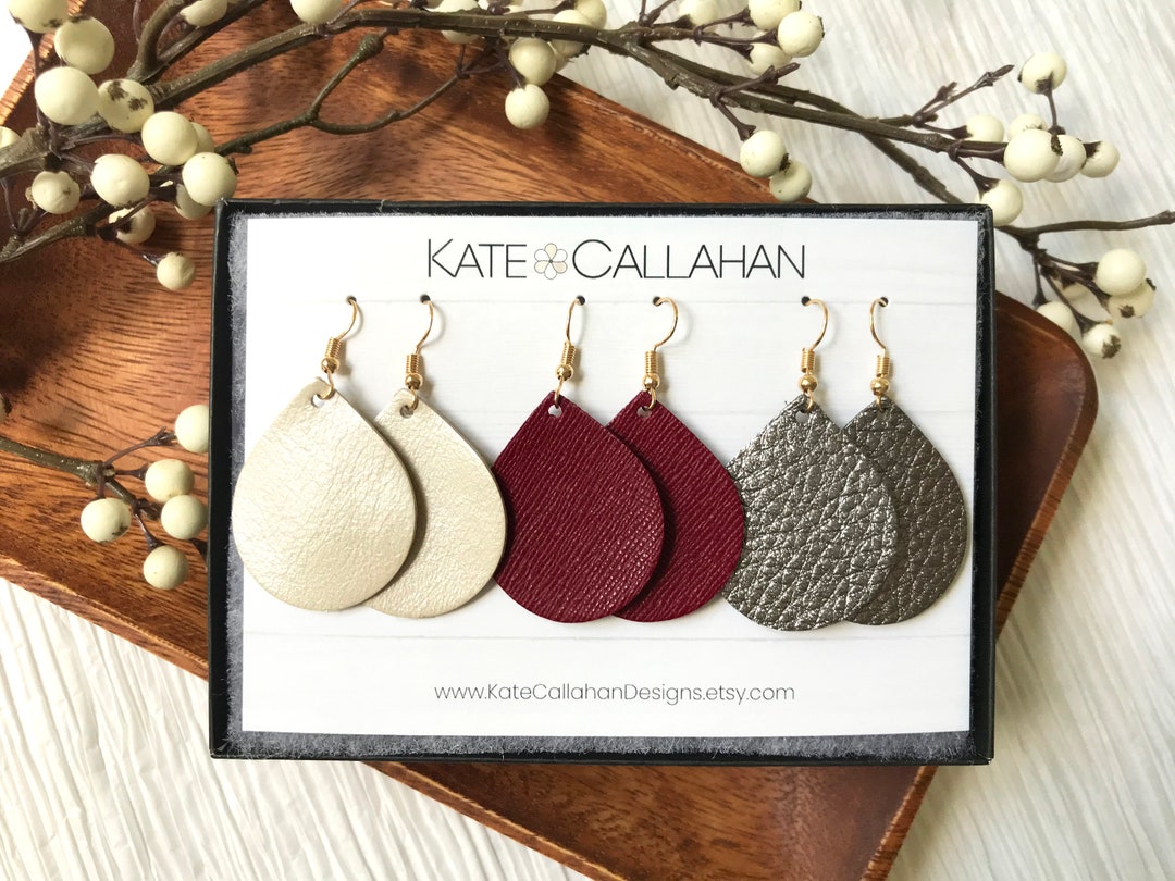 Premium Genuine Leather Petite Drop Earring Set, Small Leather Earrings ...