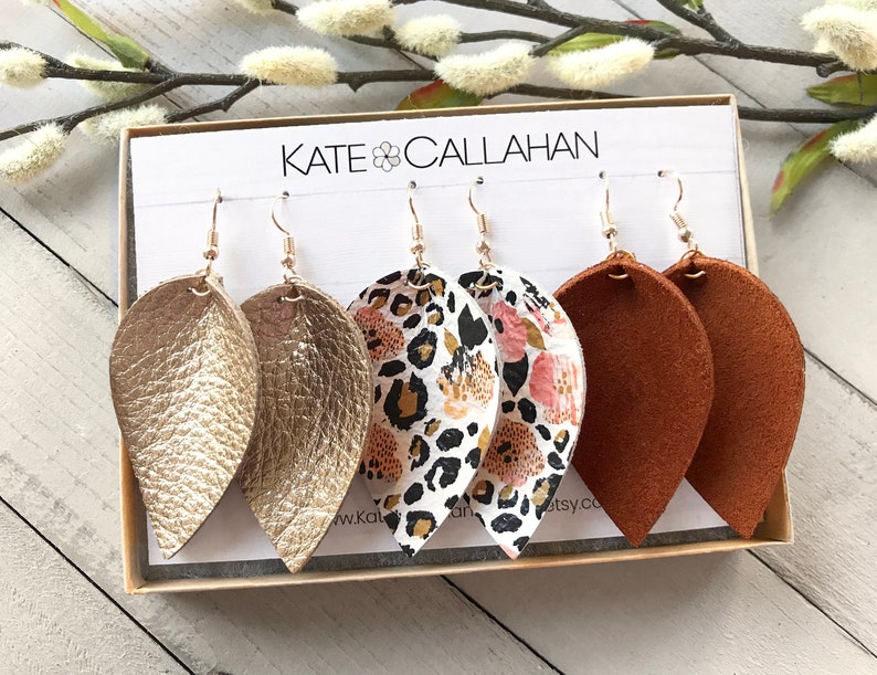 Pink Poppy Leopard Premium Leather Earrings You Choose Single - Etsy