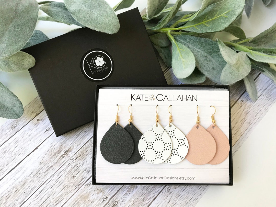 Premium Genuine Leather Petite Drop Earring Set, Small Leather Earrings ...