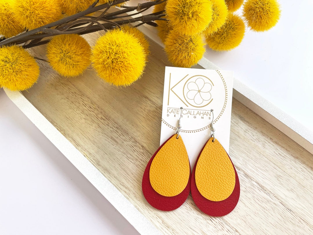 CUSTOM COLOR Double Layer Tear Drop Leather Earrings, You Choose the ...