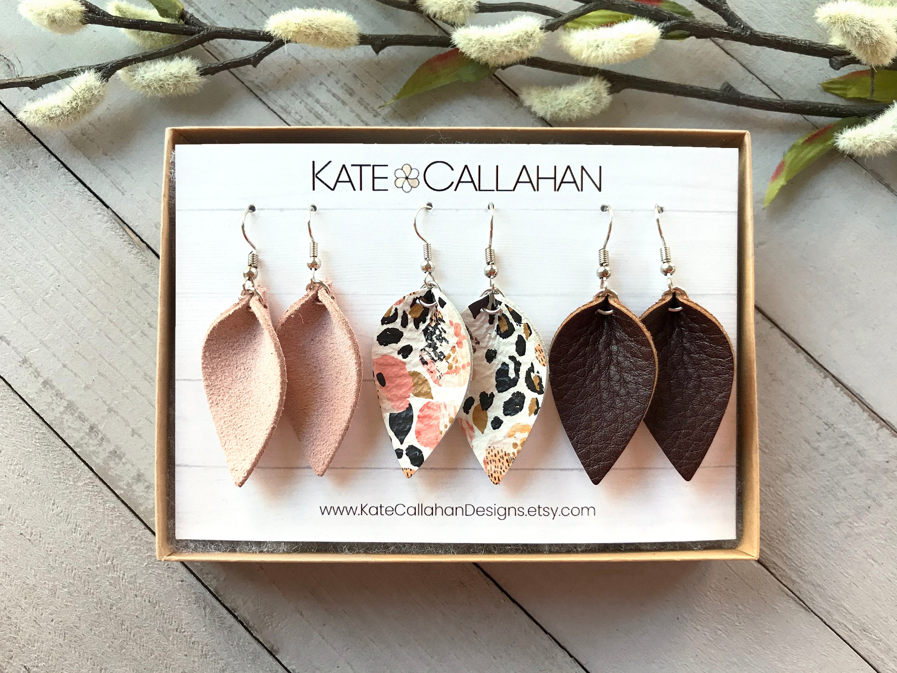 Pink Poppy Leopard Premium Leather Earrings You Choose Single | Etsy