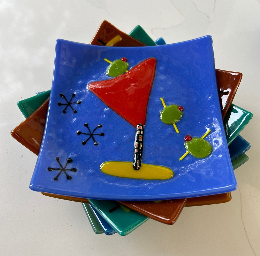 Glass Fusion Retro Cocktail Plates Set of 6 - Etsy